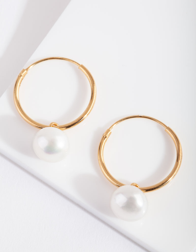 Gold Plated Sterling Silver Freshwater Pearl Dangle Hoop Earring - Lovisa