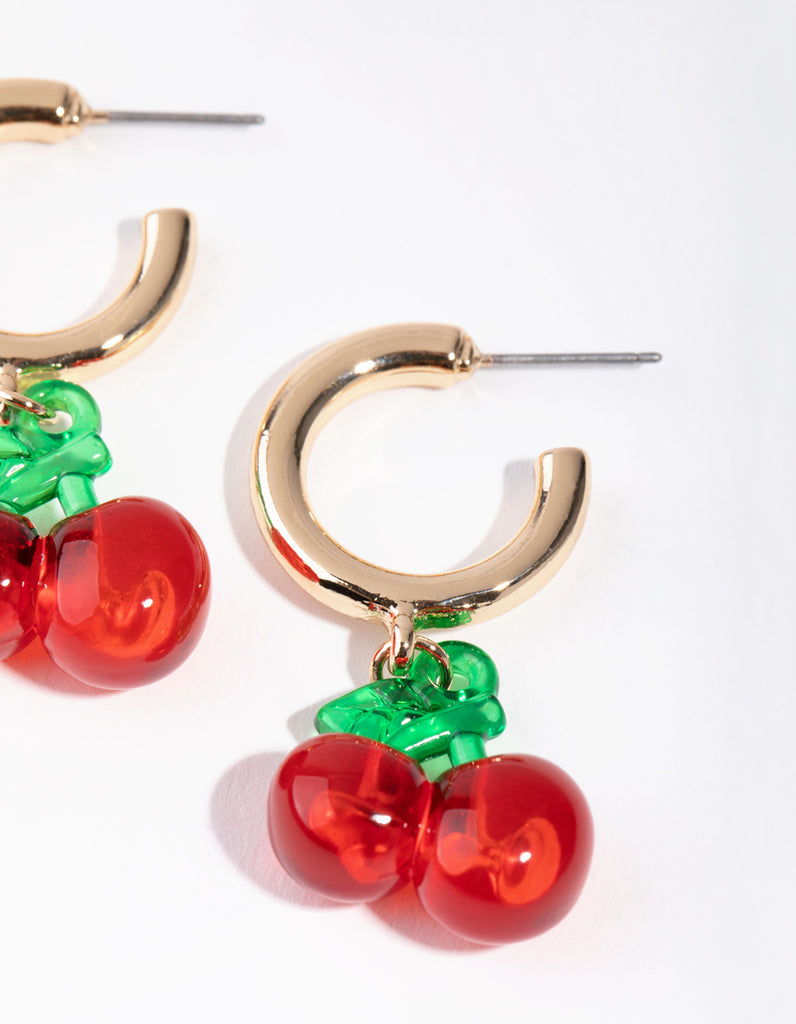 Gold Acrylic Cherry Hoop Earrings - Lovisa