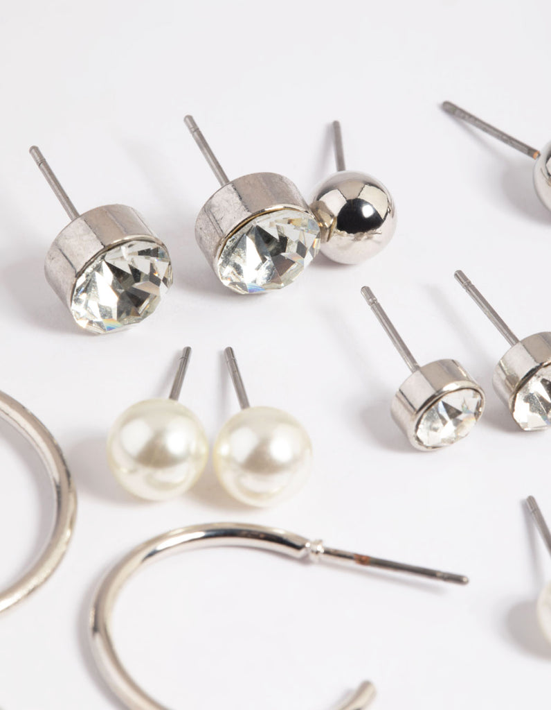 Silver Basic Stud & Hoop Earrings 8-Pack - Lovisa