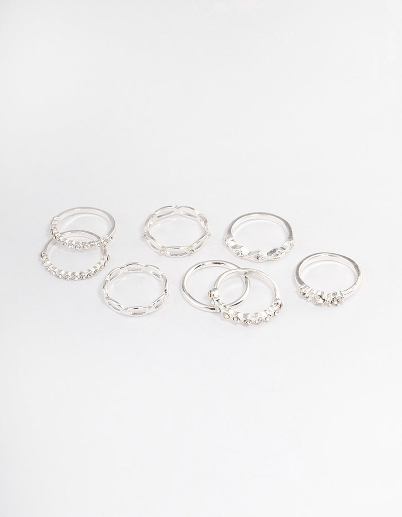 Silver Diamante Row Mix Ring 8-Pack - Lovisa