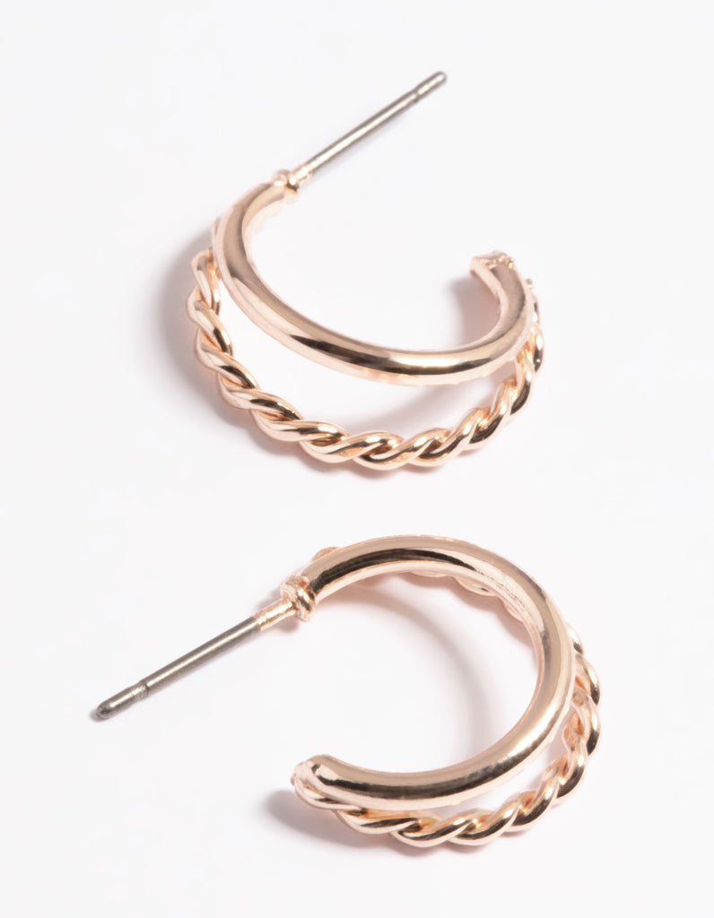 Rose Gold Plain & Twist Double Huggie Earrings - Lovisa