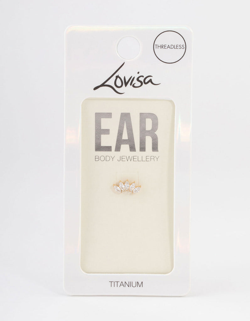 Gold Plated Titanium Marquise Threadless Flat Back - Lovisa