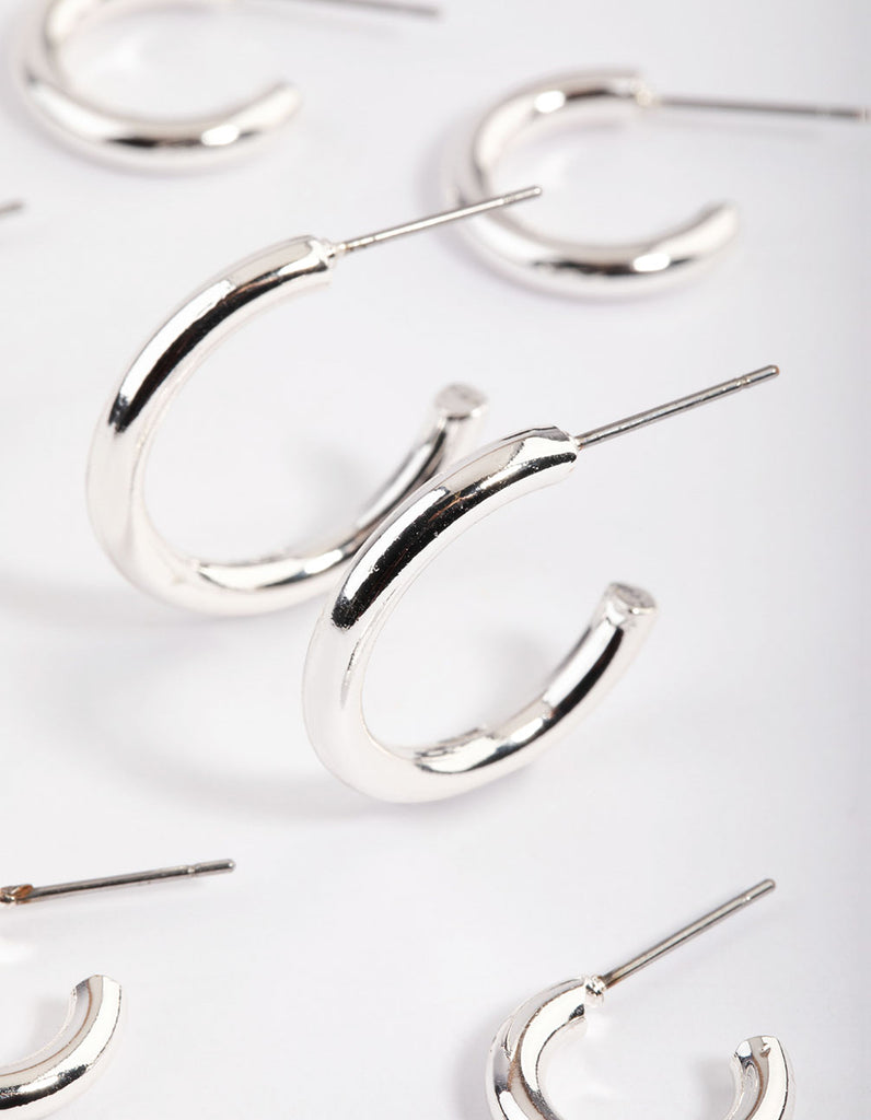 Silver Basic Round Hoop Earrings 4-Pack - Lovisa