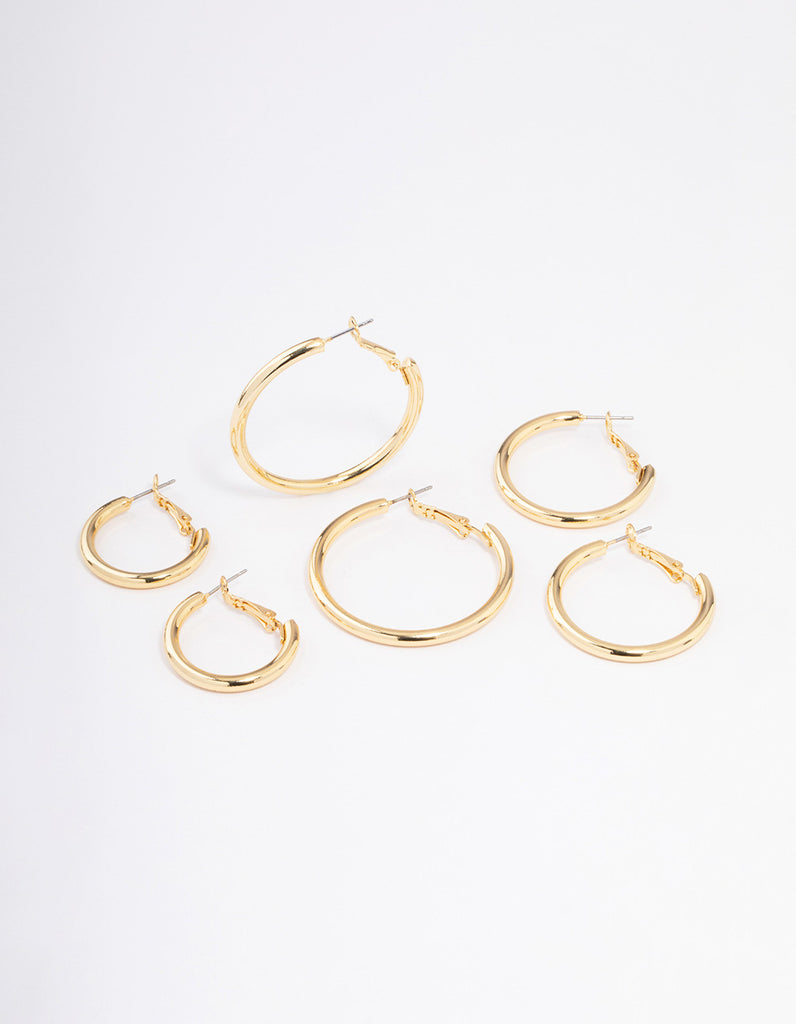 Gold Plated Basic Thick Hoop Earrings Pack - Lovisa