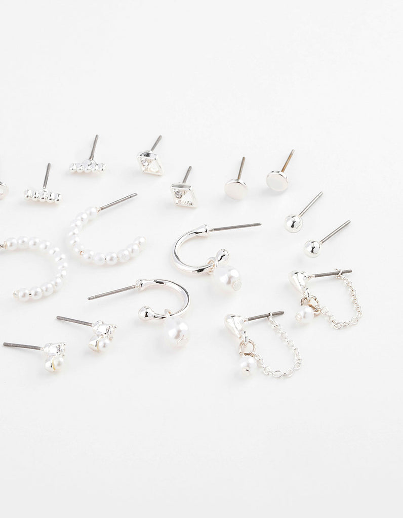 Silver Pearl Mixed Stud & Hoop Earring 12-Pack - Lovisa