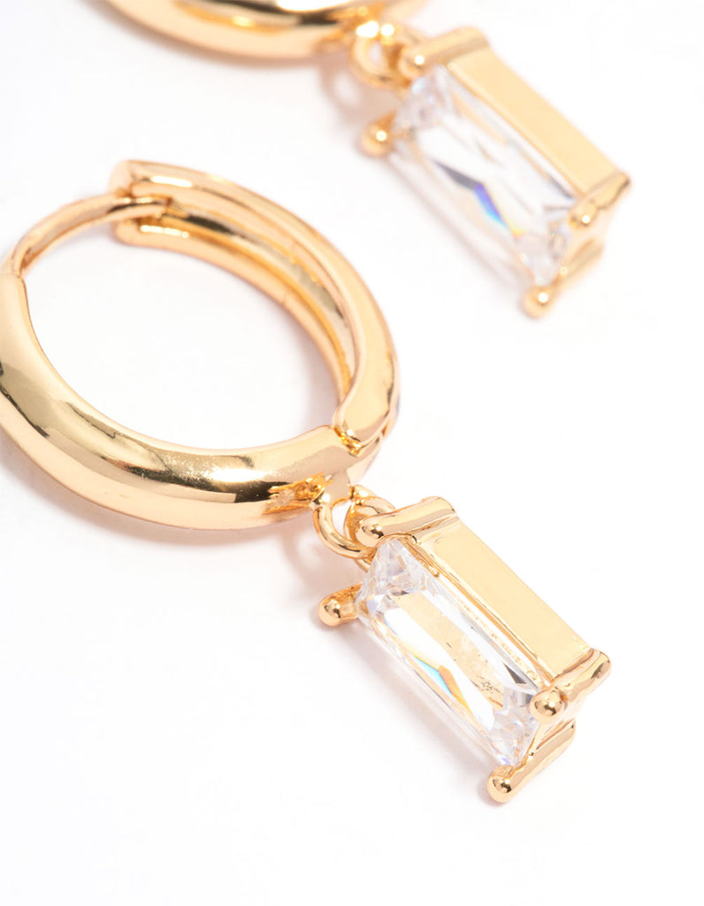 Gold Plated Cubic Zirconia Drop Hoop Earrings - Lovisa