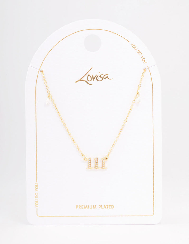 Gold Plated 111 Angel Number Cubic Zirconia Pendant Necklace - Lovisa