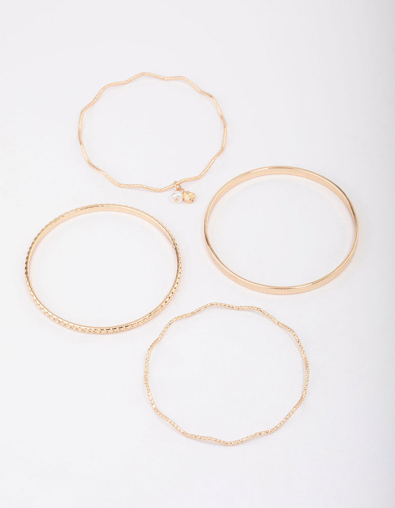 Gold Wavy Bangle 4-Pack - Lovisa