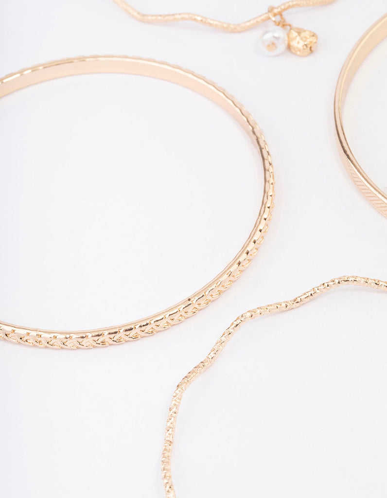 Gold Wavy Bangle 4-Pack - Lovisa