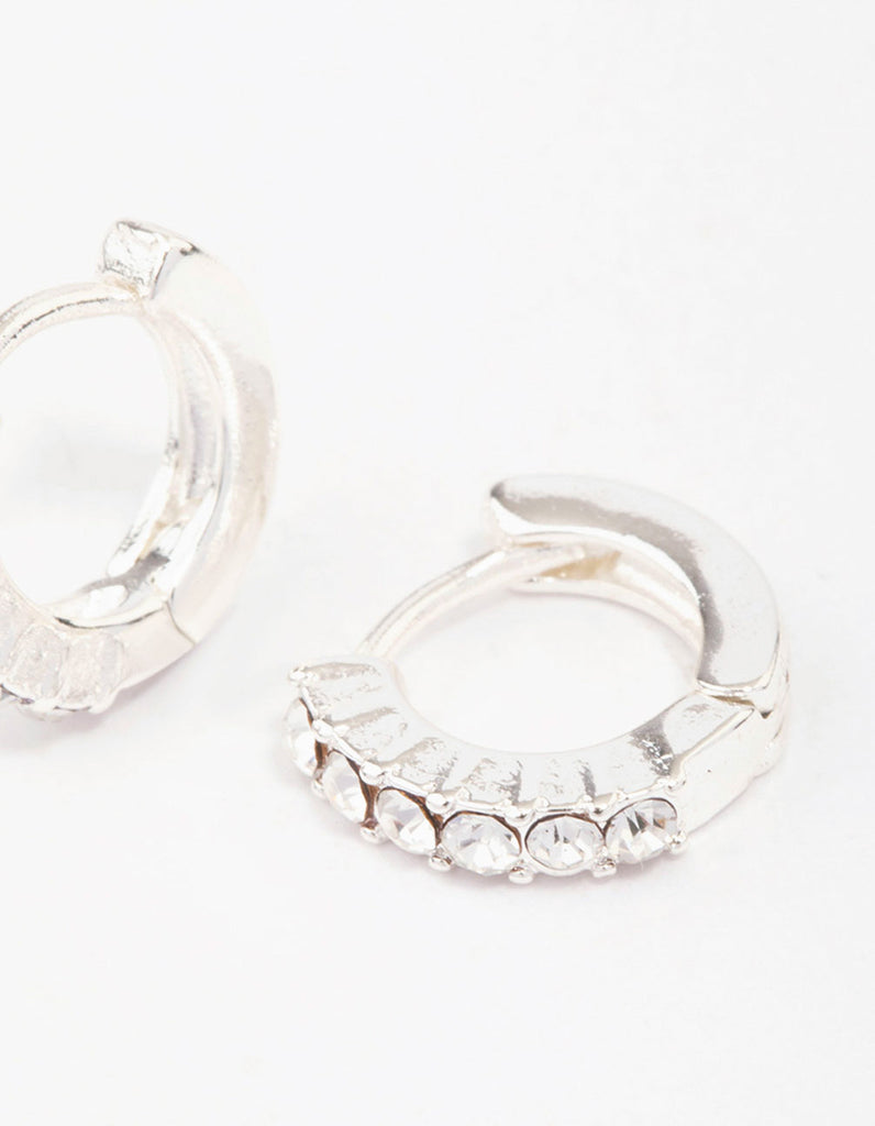 Silver Crystal Huggie Hoop Earrings - Lovisa