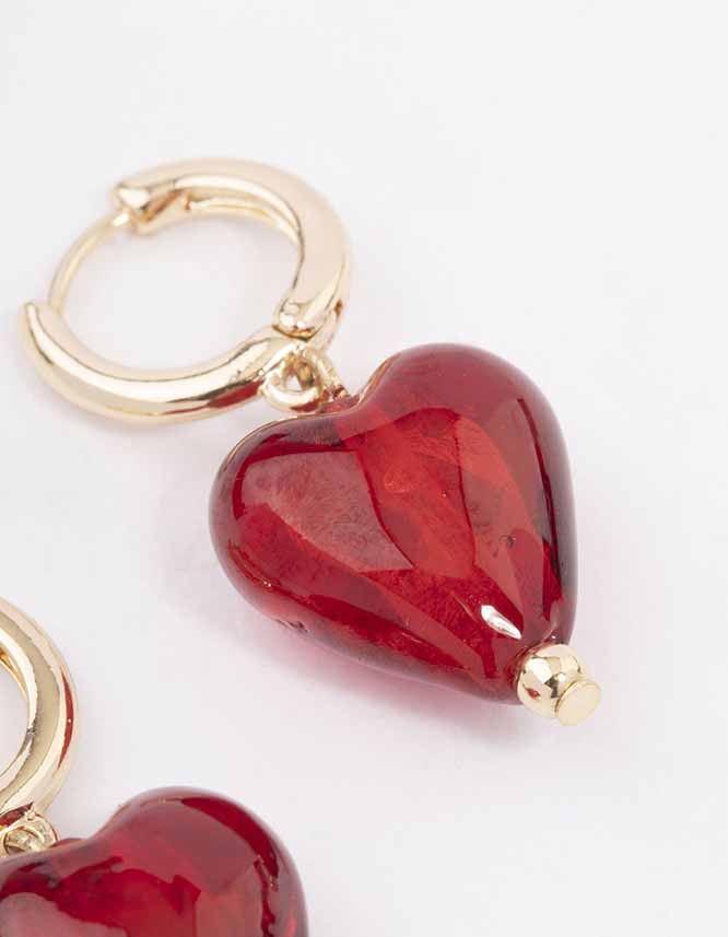 Gold Painted Red Heart Hoop Earrings - Lovisa