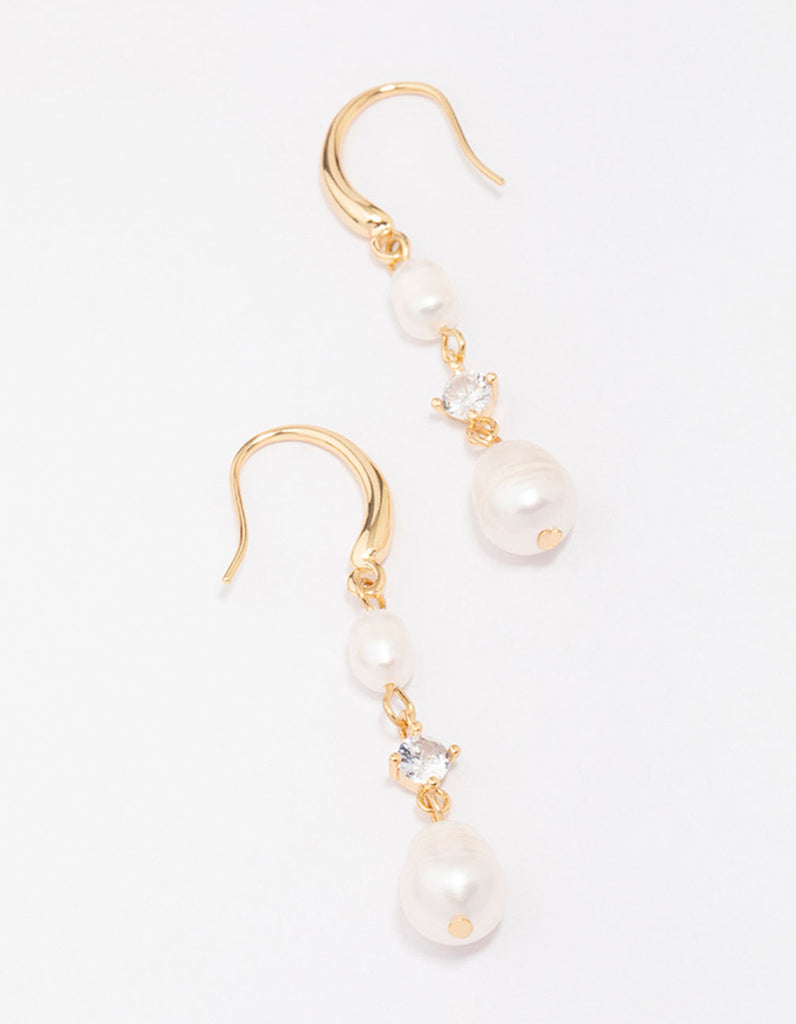Gold Plated Alternating Pearl & Cubic Zirconia Drop Earrings - Lovisa