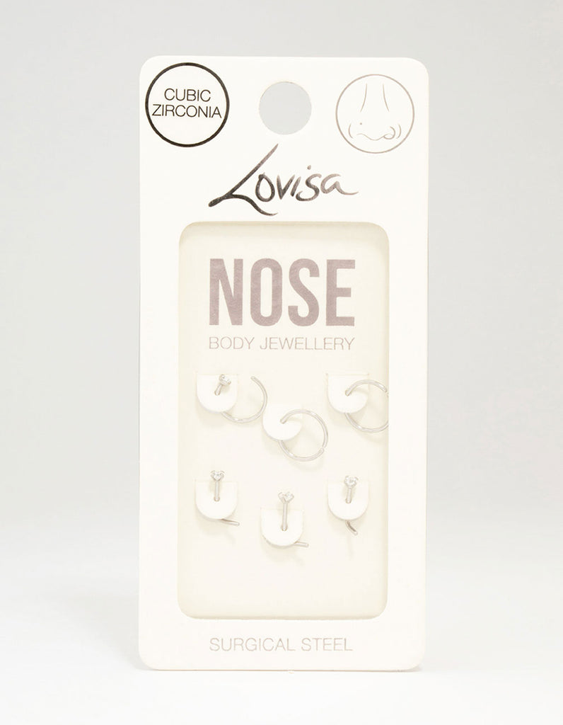 Surgical Steel Diamante Nose Piercing 6-Pack - Lovisa