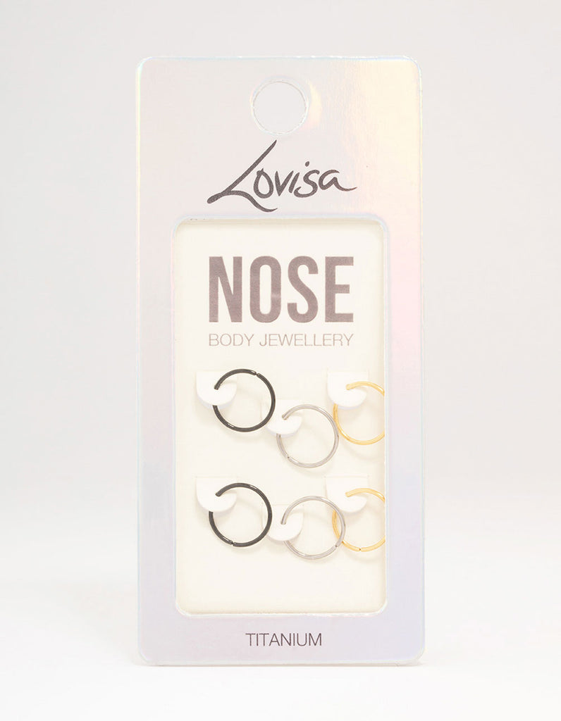 Titanium Mixed Metal Classic Nose Ring 6-Pack - Lovisa