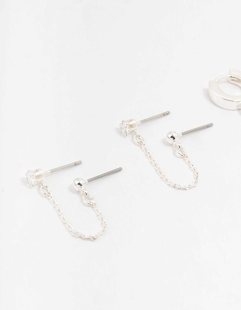 Silver Cubic Zirconia Chain Stud & Hoop Earrings 3-Pack - Lovisa