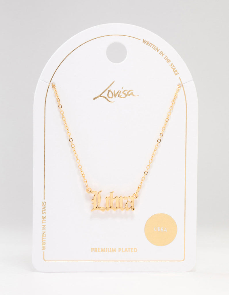 Gold Plated Libra Gothic Script Necklace - Lovisa