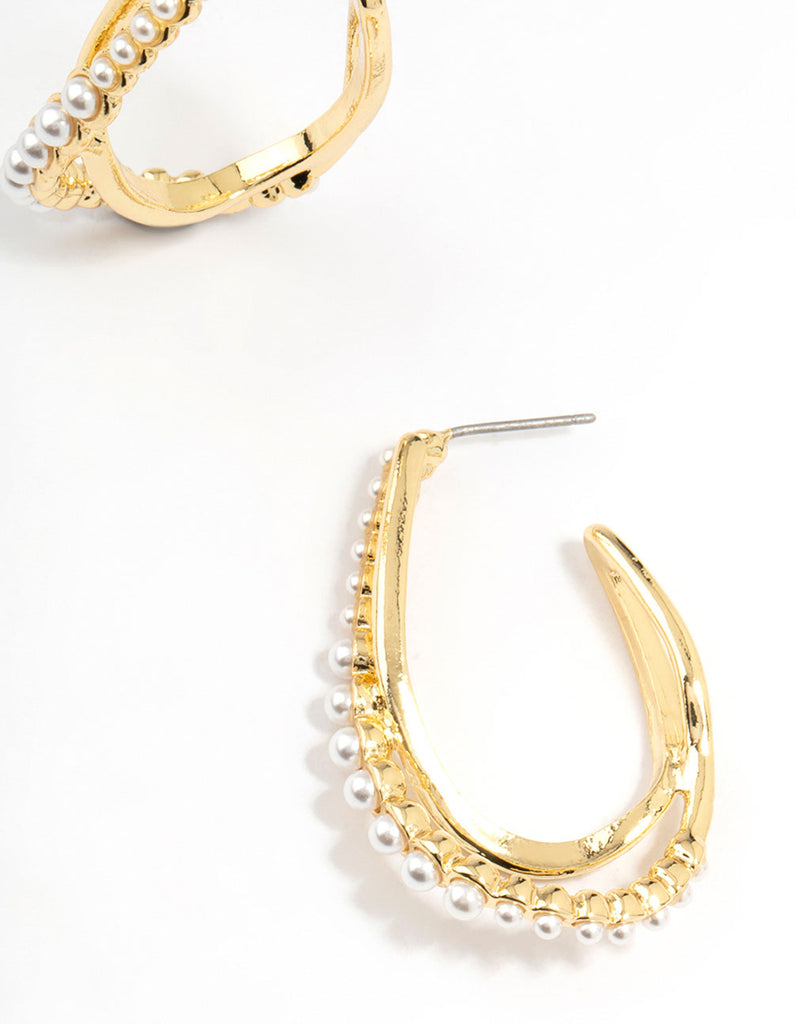 Gold Plated Pearl Weave Hoop Earrings - Lovisa