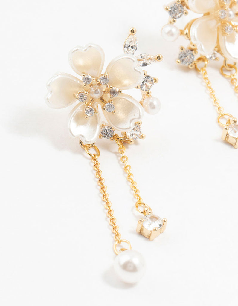 Gold Plated Acrylic Flower Pearl Drop Earrings - Lovisa