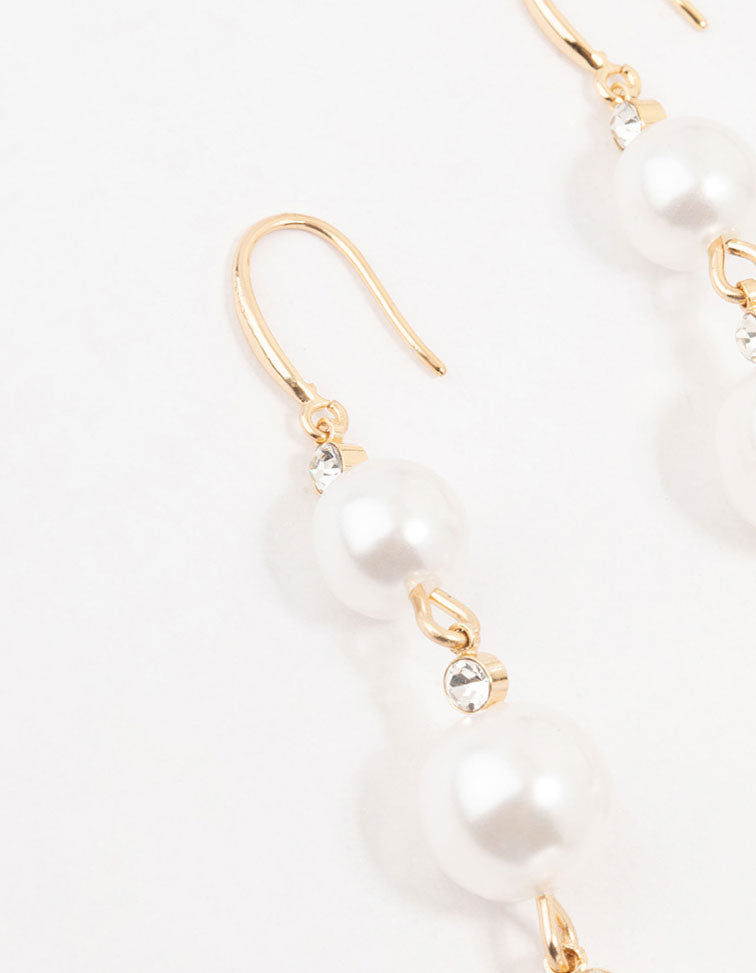 Gold Diamante Pearl Drop Earrings - Lovisa