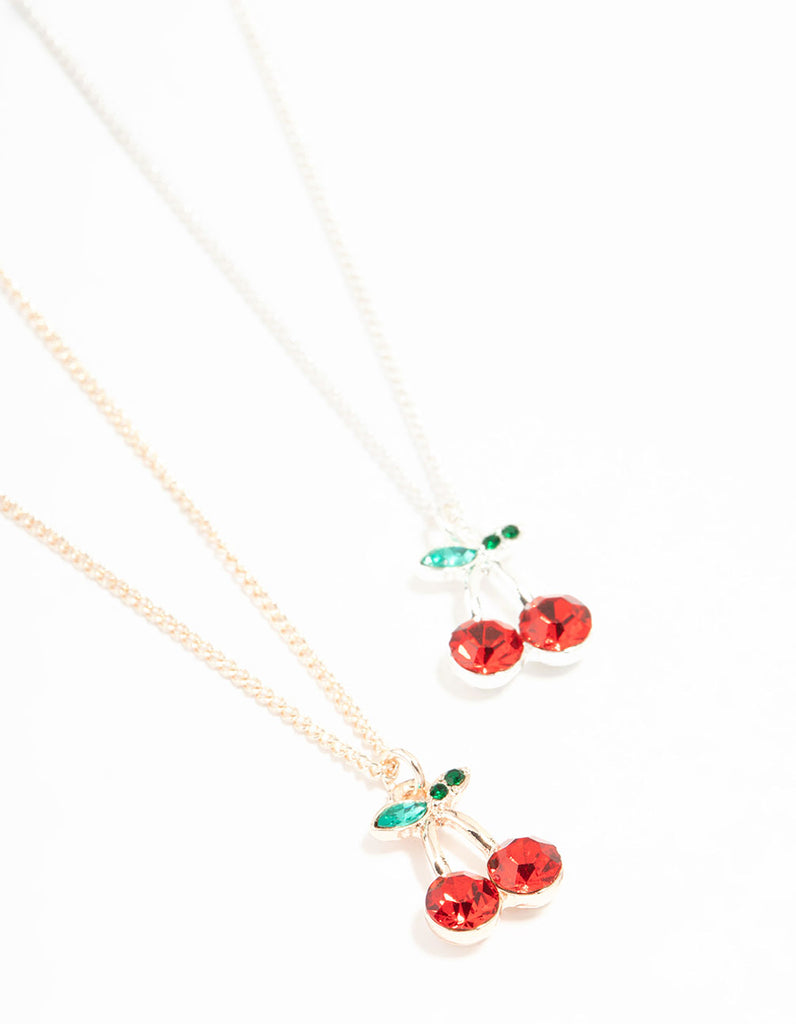 Gold & Silver Diamante Cherry Necklaces 2-Pack - Lovisa