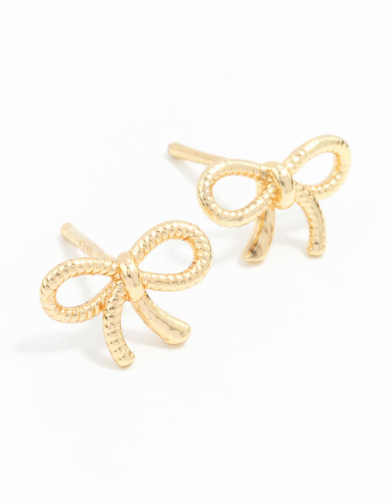 Gold Plated Sterling Silver Textured Bow Stud Earrings - Lovisa