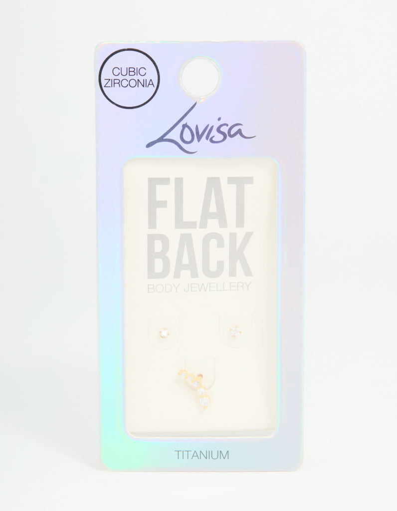 Gold Plated Titanium Cubic Zirconia Ball Flat Back Studs 3-Pack - Lovisa