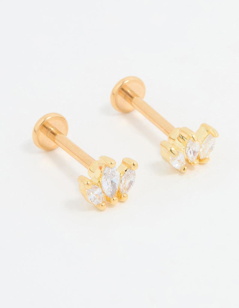 Gold Plated Titanium Cubic Zirconia Cluster Flat Back Studs 2-Pack - Lovisa