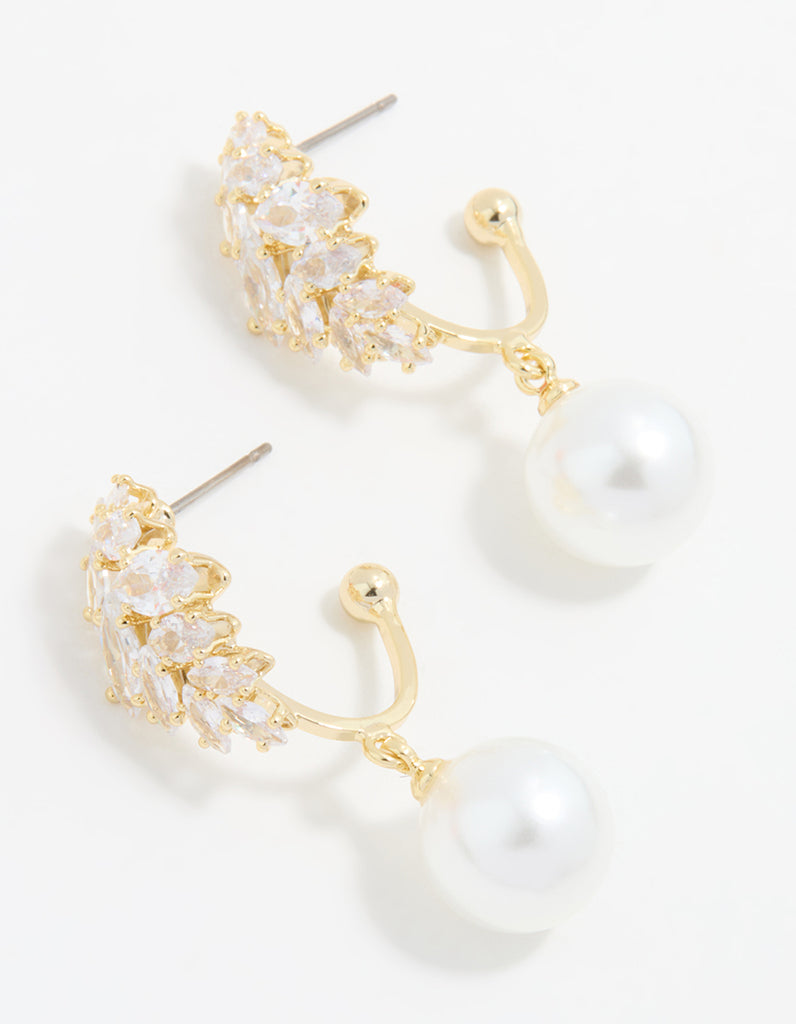 Gold Plated Cubic Zirconia & Pearl Hoop Earrings - Lovisa