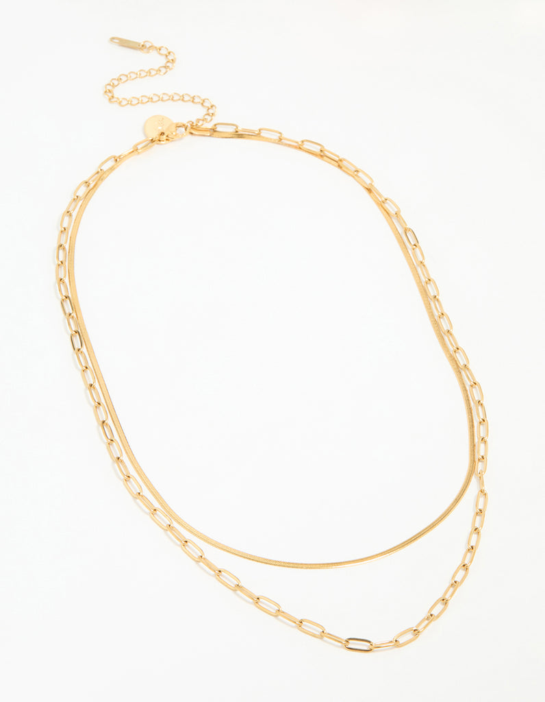Waterproof Gold Plated Stainless Steel Double Link Layered Necklace - Lovisa