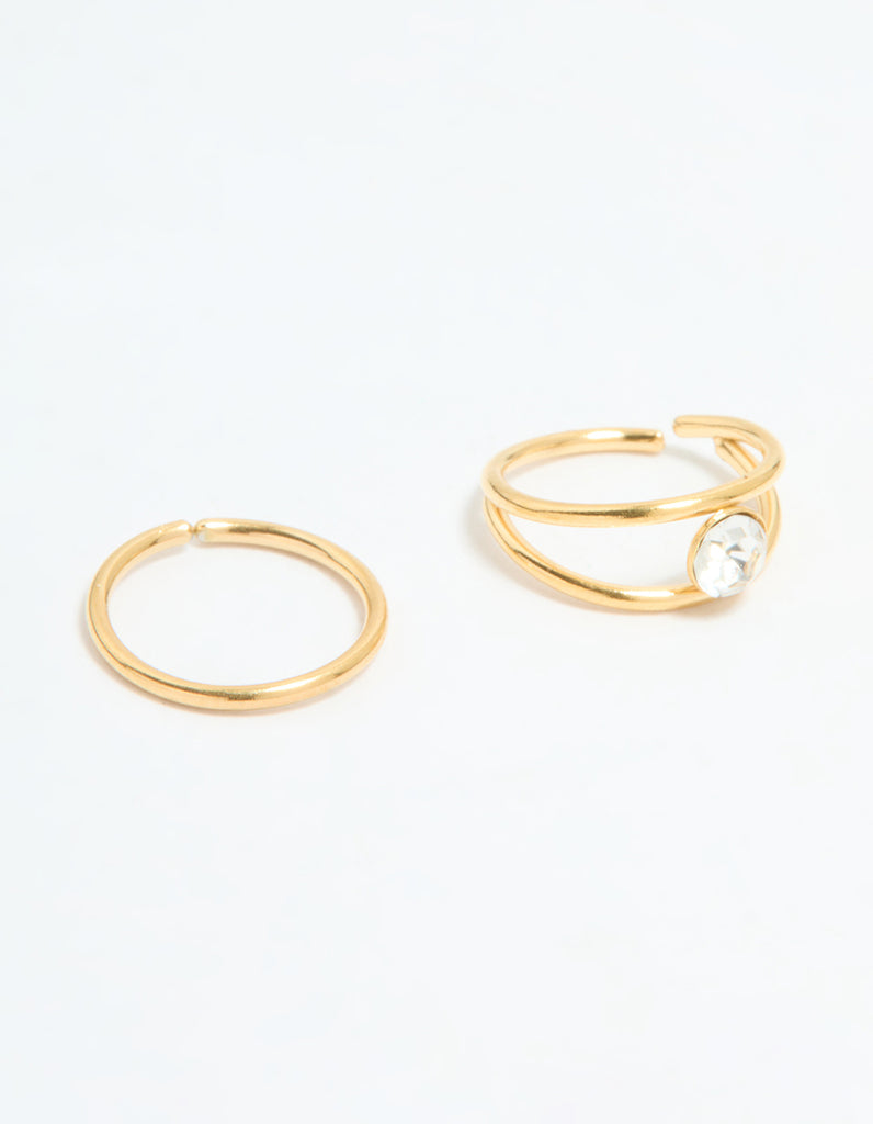 Gold Plated Surgical Steel Cubic Zirconia Layered & Smooth Nose Rings - Lovisa