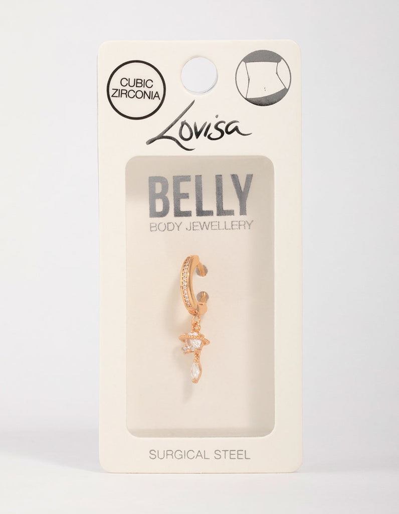 Gold Plated Surgical Steel Cubic Zirconia Celestial Curve Belly Ring - Lovisa