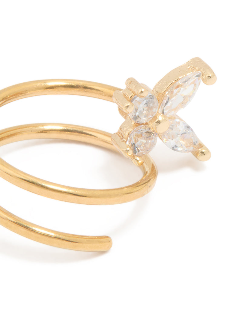 Gold Plated Surgical Steel Cubic Zirconia Butterfly Twist Nose Ring - Lovisa