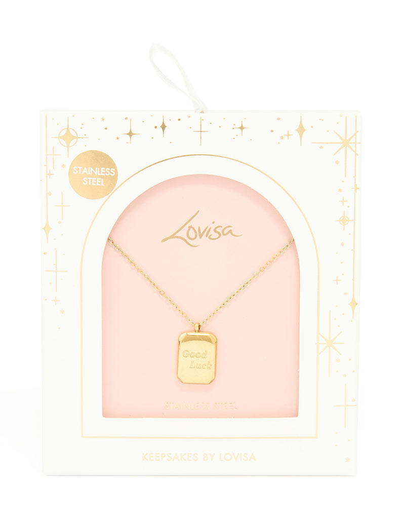 Waterproof Gold Plated Stainless Steel 'Good Luck' Pendant Necklace - Lovisa