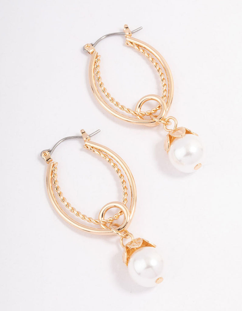 Gold Ornate Pearl Drop Hoop Earrings - Lovisa