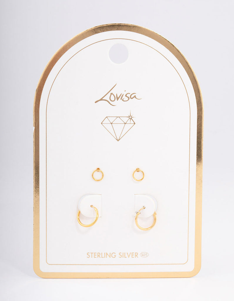 Gold Plated Sterling Silver Circle Stud & Hoop Earring Pack - Lovisa