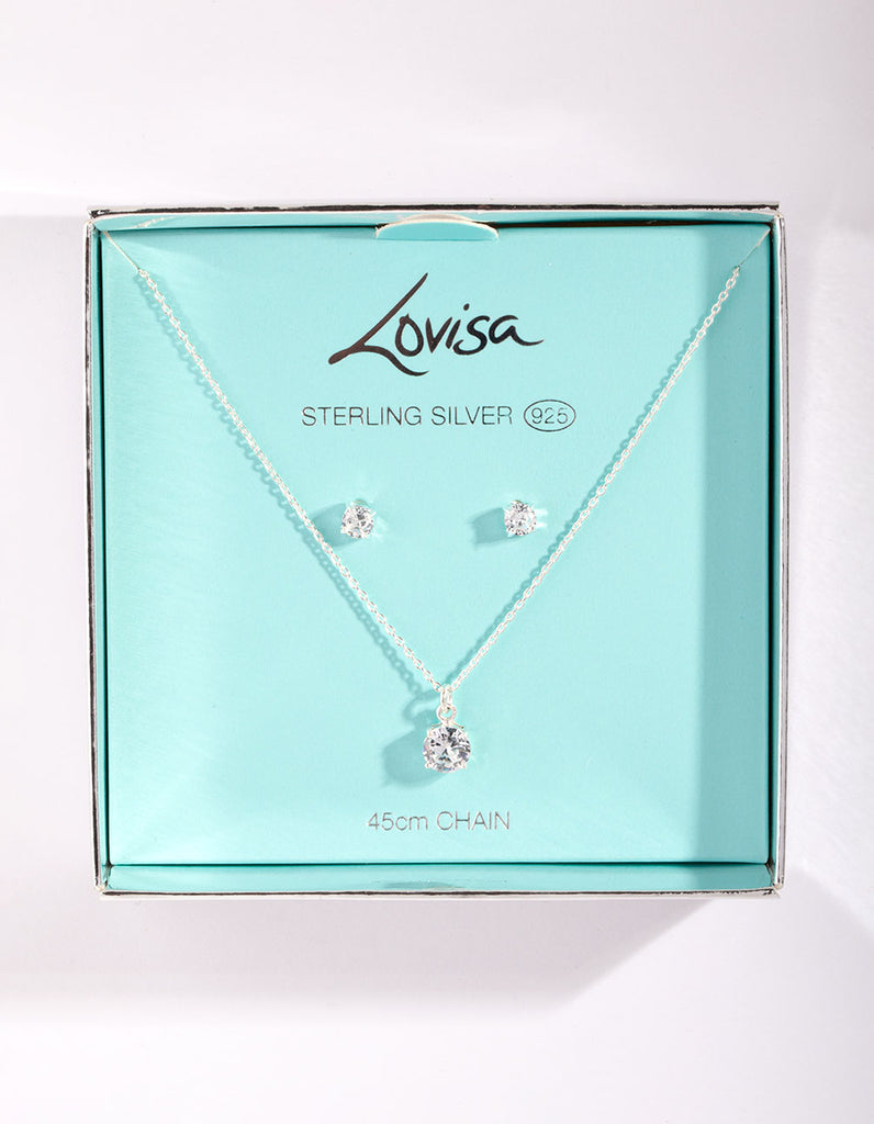 Sterling Silver Crystal Stone Necklace & Earrings Set Gift Box - Lovisa