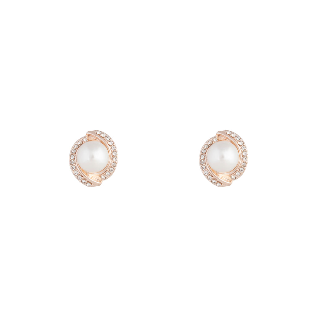 Rose Gold Diamante Pearl Stud Earrings - Lovisa