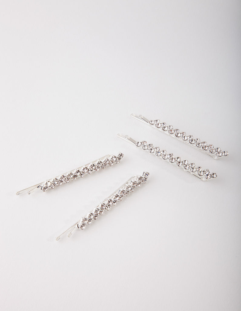 Diamante Zig Zag Pins 4-Pack In Silver - Lovisa