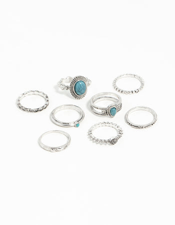 Silver Stackable Ring Turquoise 8-Pack - Lovisa