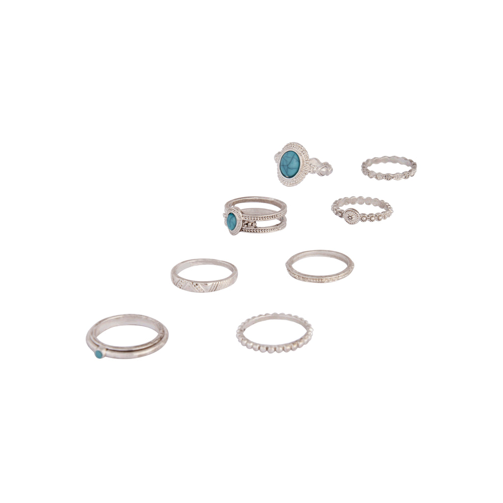 Silver Stackable Ring Turquoise 8-Pack - Lovisa