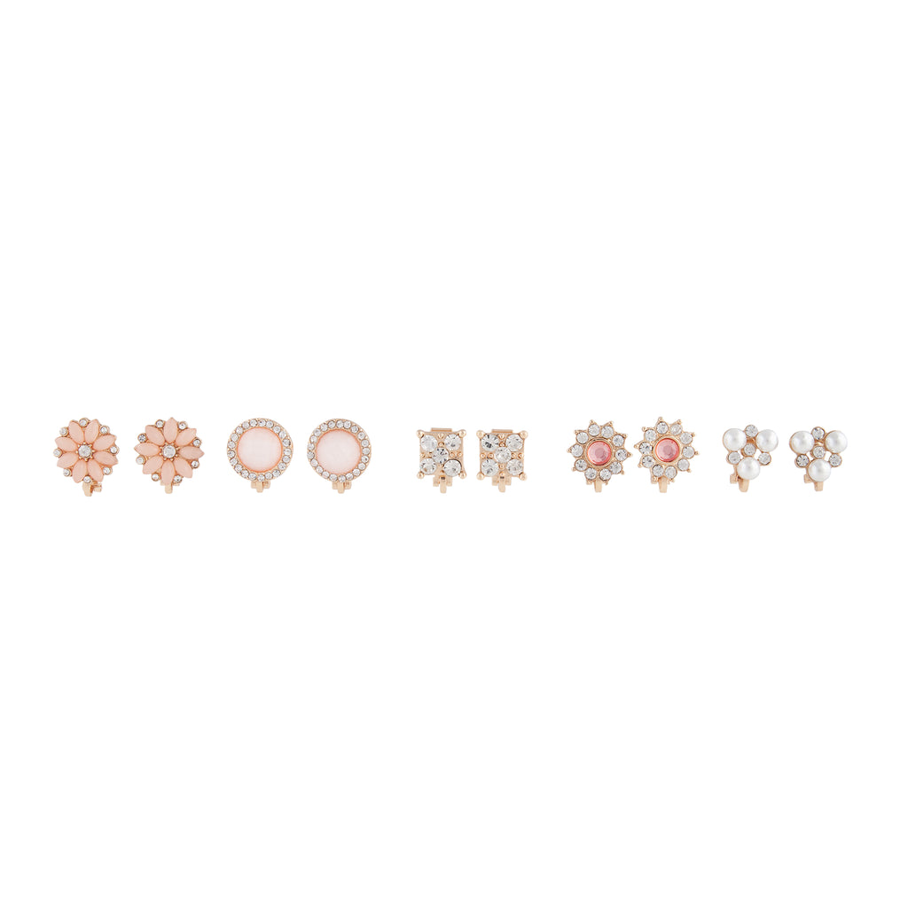 Pink Gold Floral Clip On Earring 5-Pack - Lovisa