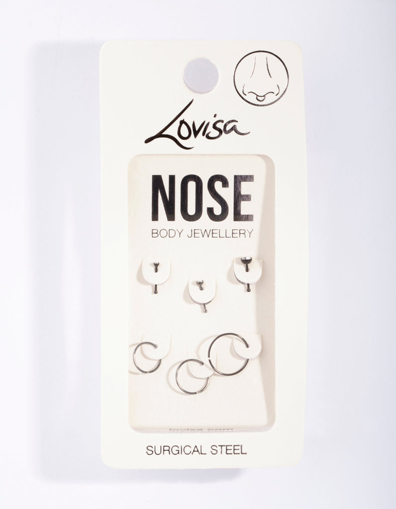 Gunmetal Surgical Steel Fine Nose Jewellery 6-Pack - Lovisa