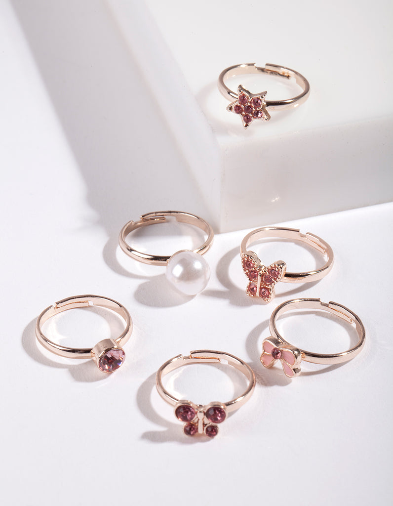 Kids Rose Gold Pink Ring 6-Pack - Lovisa