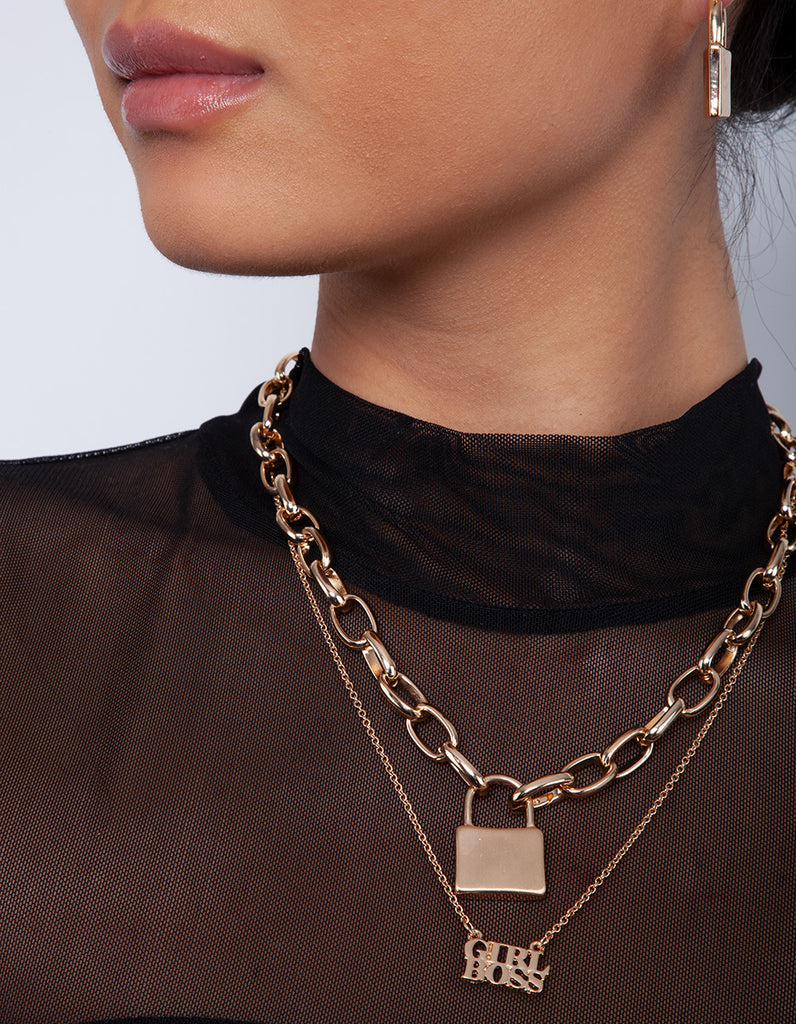 Gold Lock Chain Necklace - Lovisa