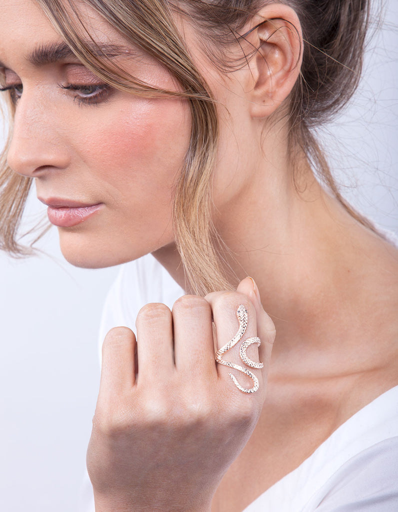 Rose Gold Etched Snake Swirl Ring - Lovisa