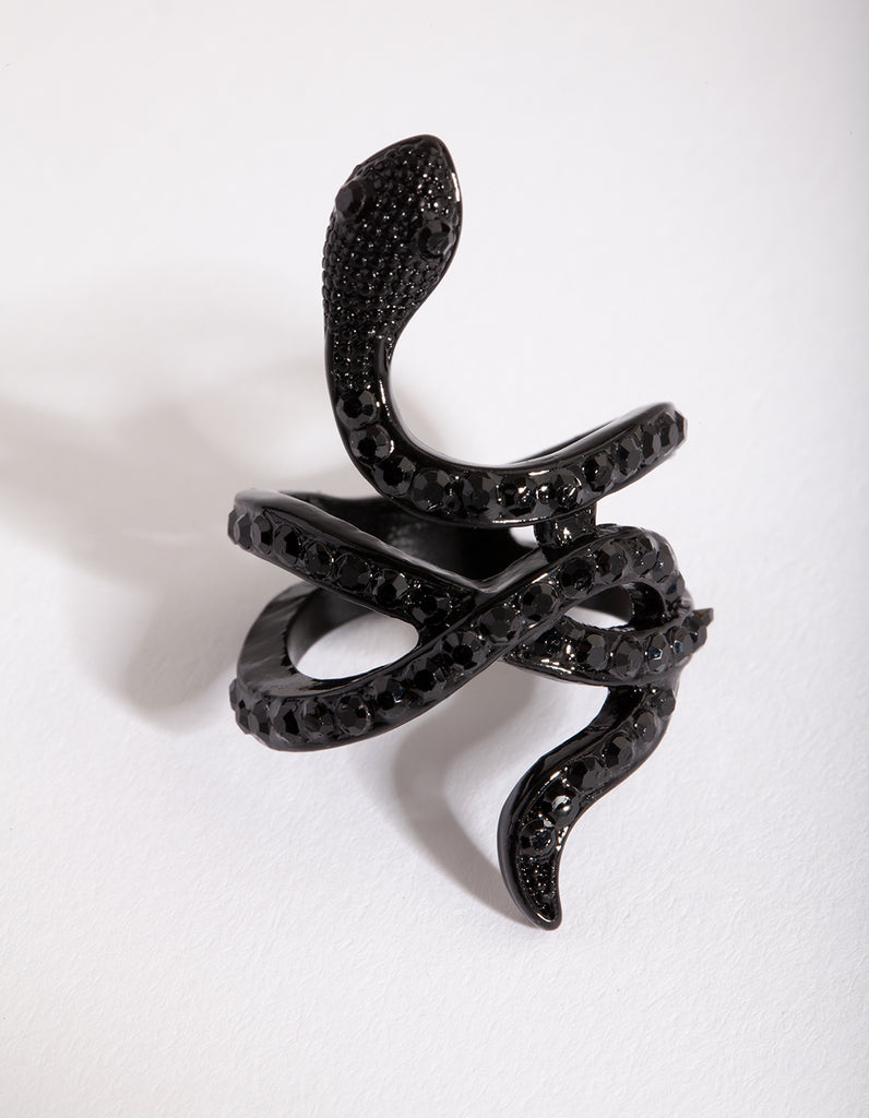 Black Diamante Snake Ring - Lovisa
