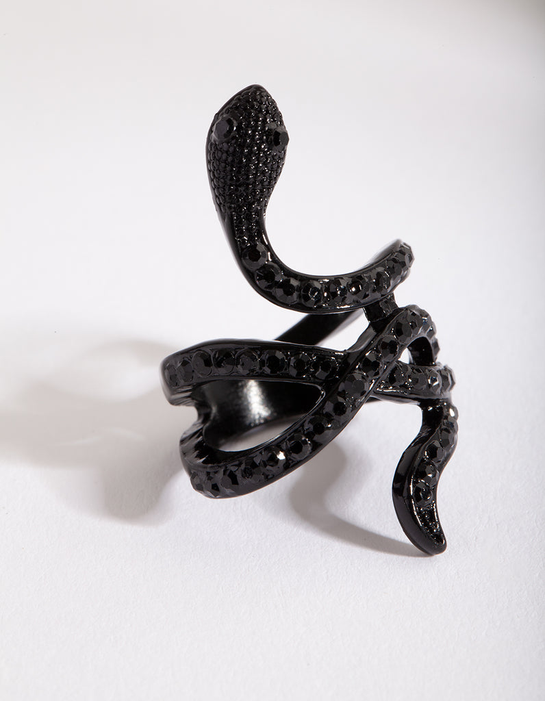 Black Diamante Snake Ring - Lovisa