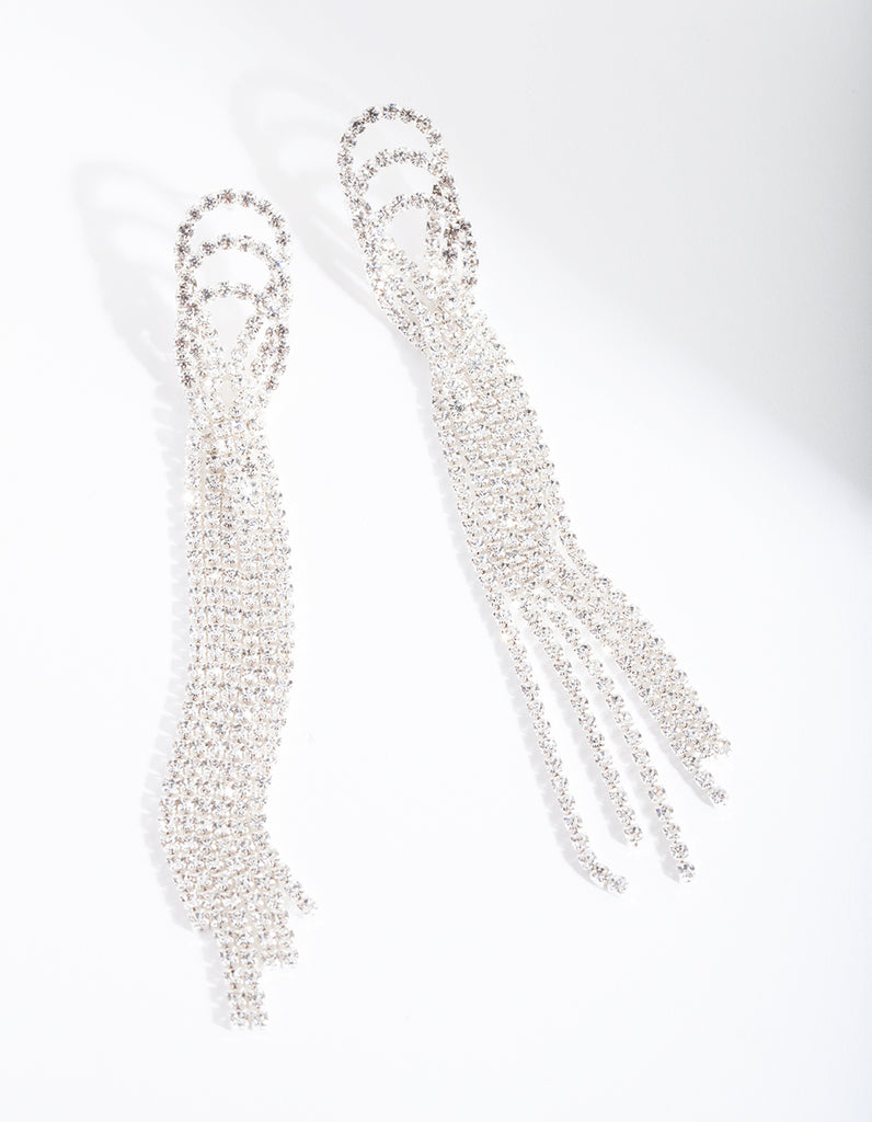 Silver Triple Loop Diamante Earrings - Lovisa