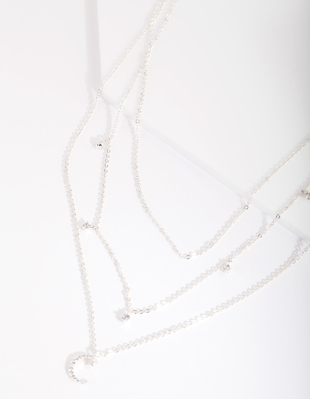Silver Cubic Zirconia 3 Row Moon & Droplet Necklace - Lovisa