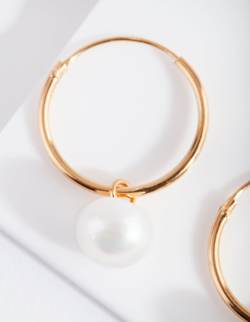 Gold Plated Sterling Silver Freshwater Pearl Dangle Hoop Earring - Lovisa